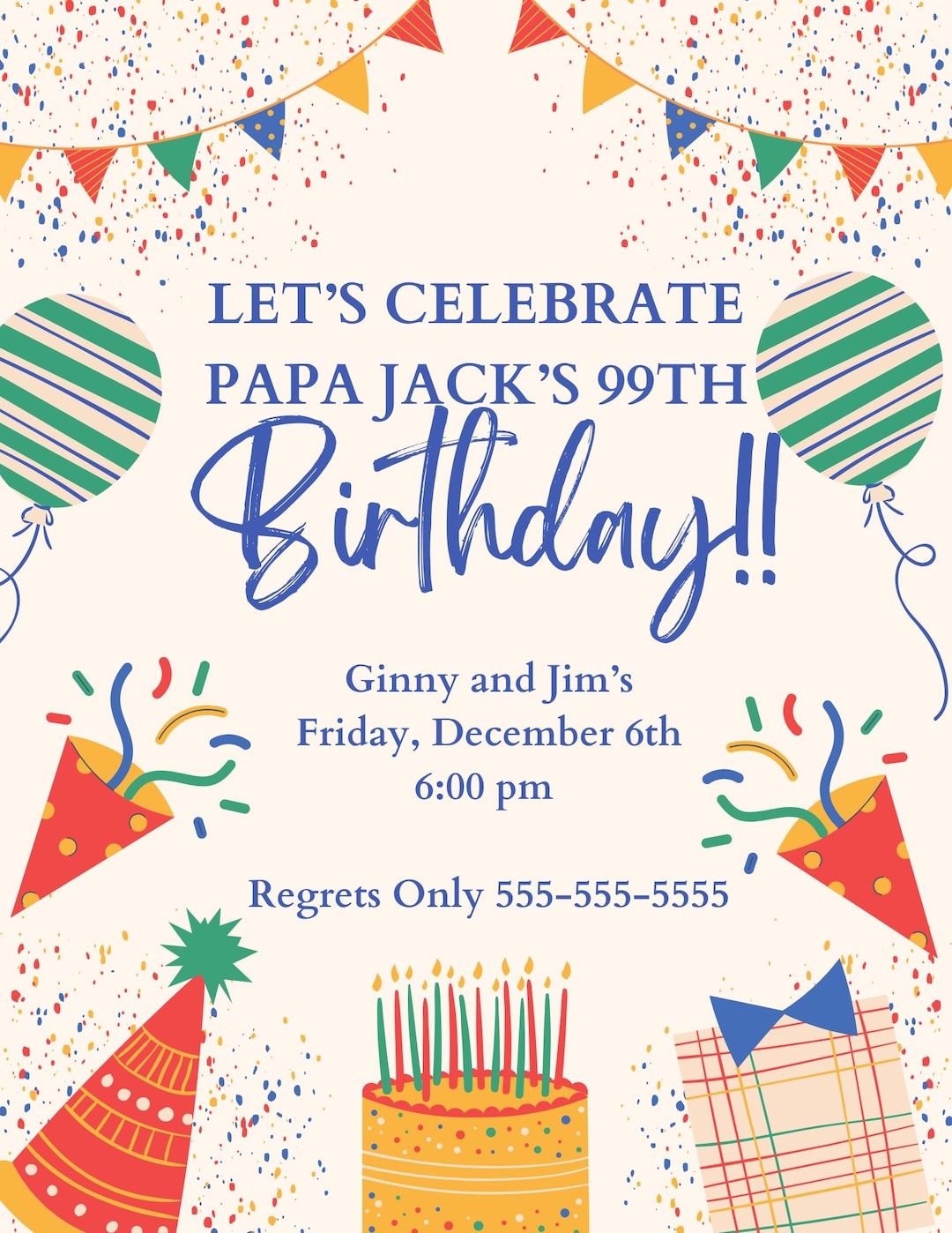 Editable Colorful Birthday Invitation, Editable Generic Birthday Invite ...