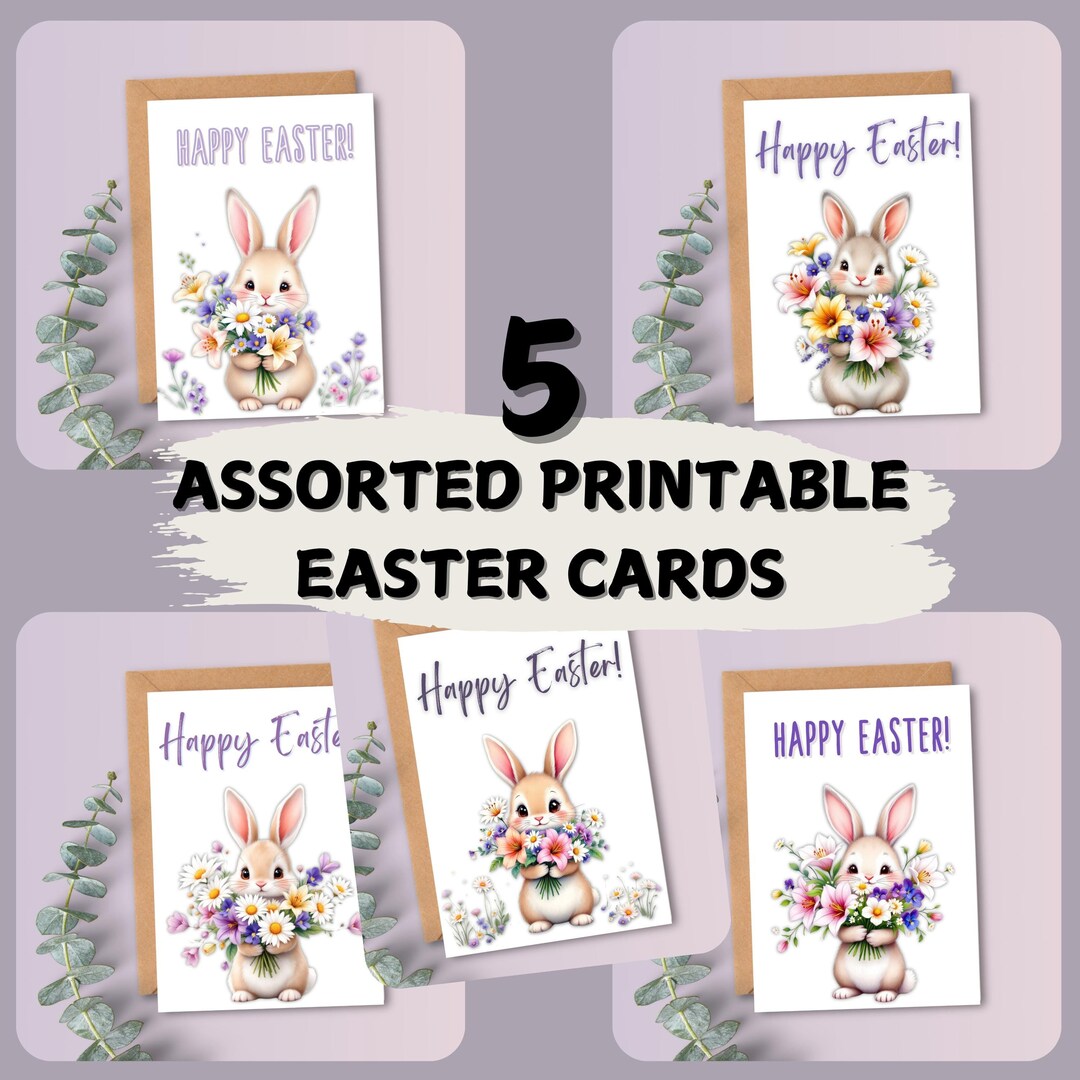 Printable Easter Card Bundle Happy Easter Greeting Card Cute Easter ...