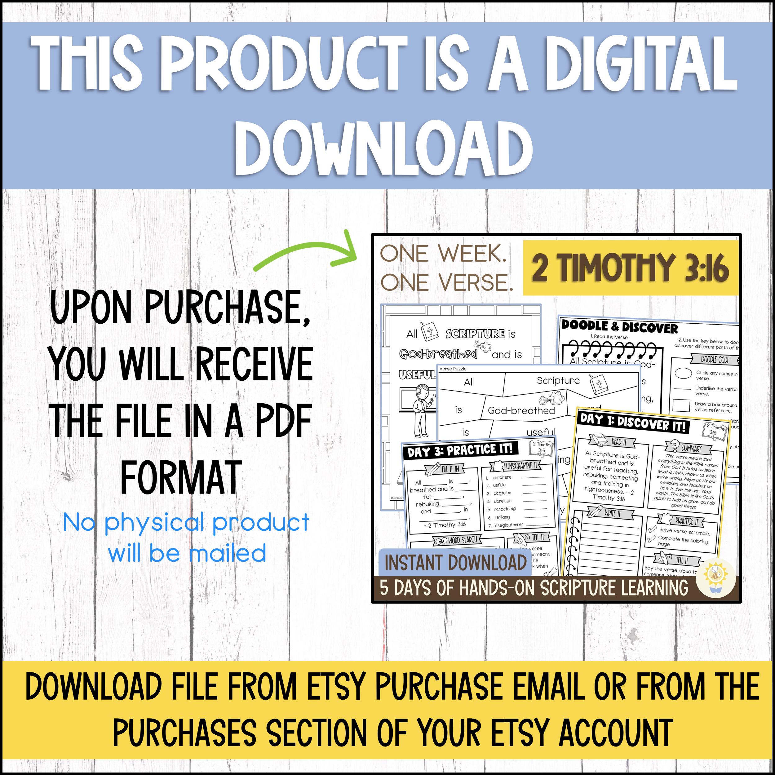 2 Timothy 3:16 Kids Scripture Bible Activity Pack - Children's Bible ...