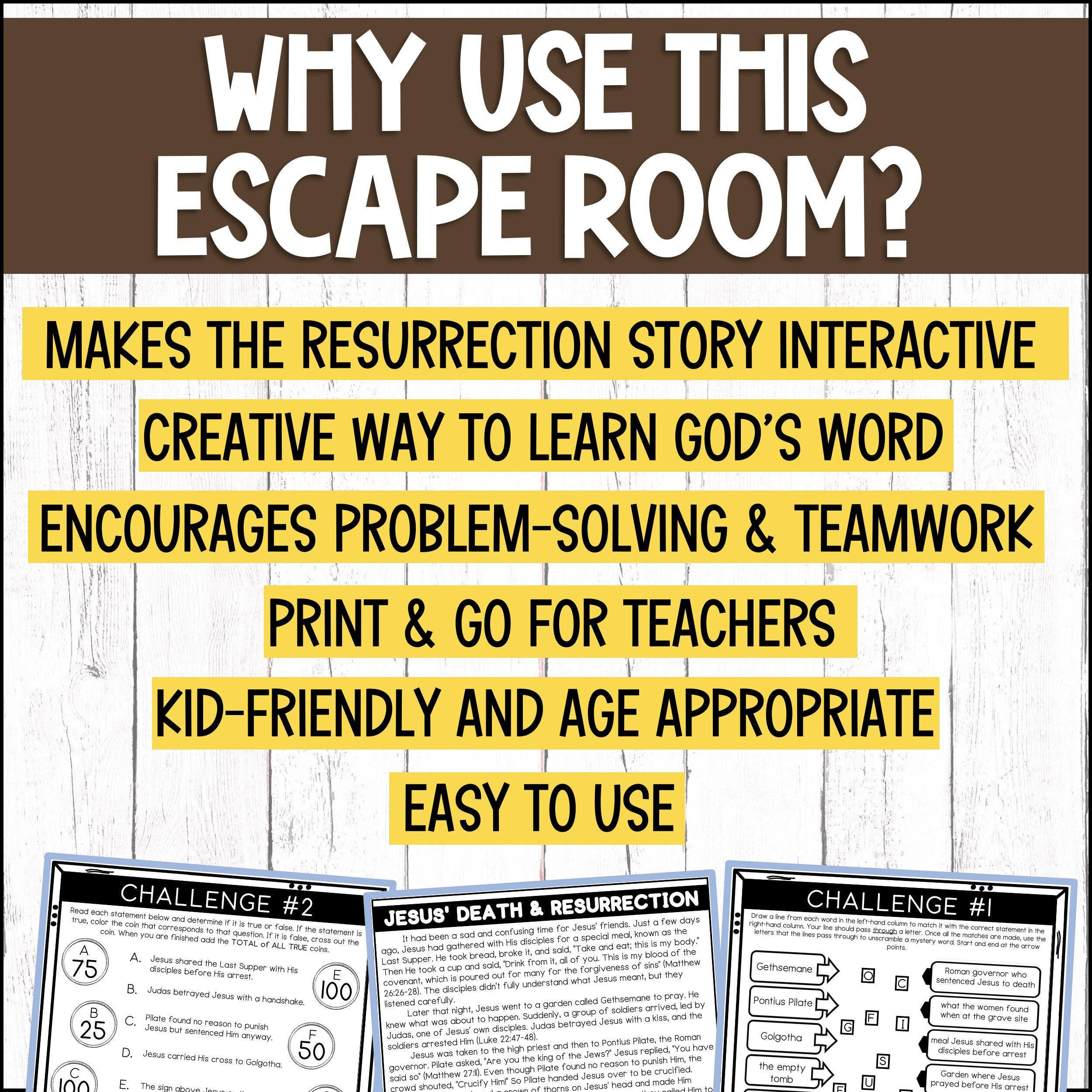 Easter Resurrection Story Escape Room - Printable Bible Lessons - Holy ...