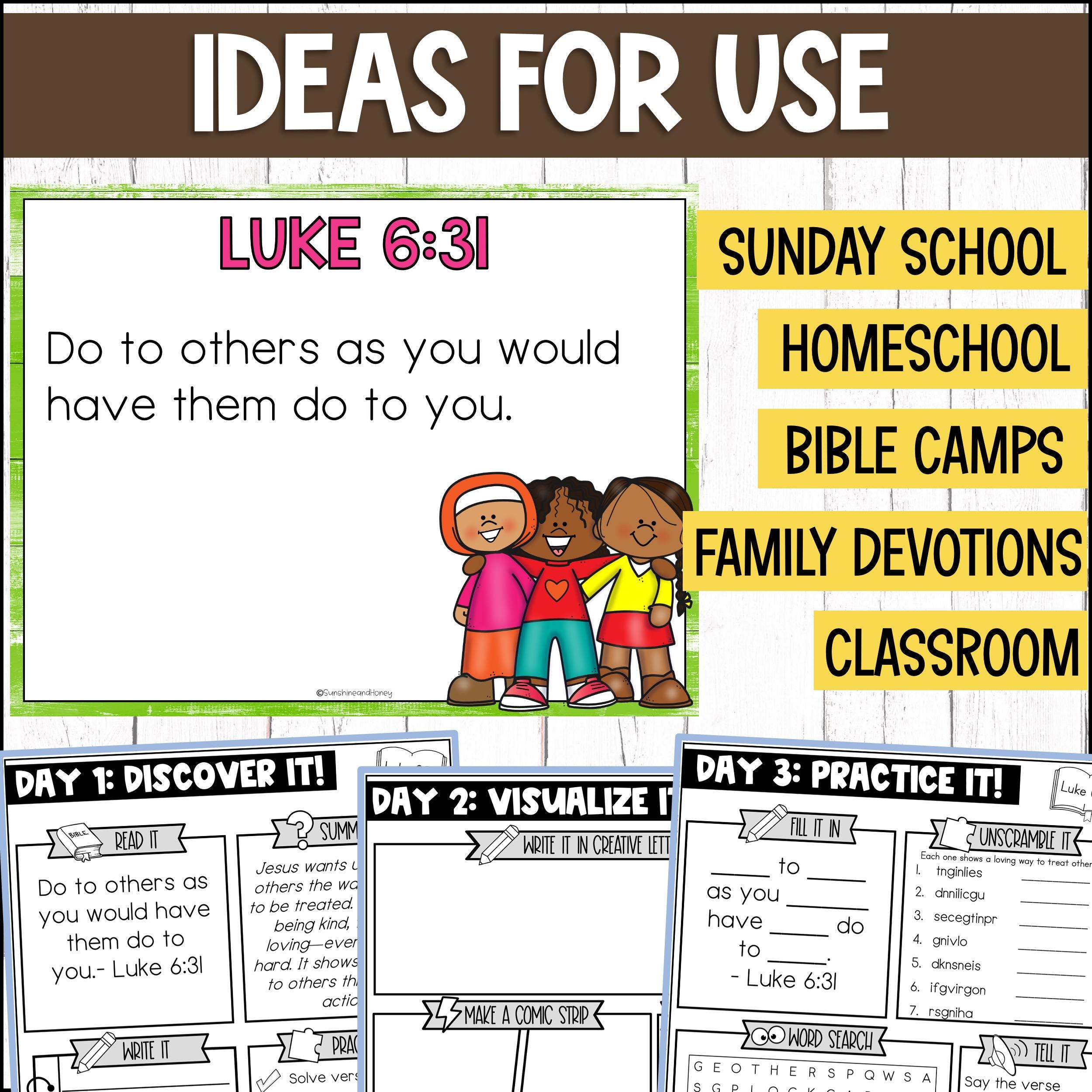 Luke 6:31 the Golden Rule Kids Scripture Bible Activity Pack - Children ...