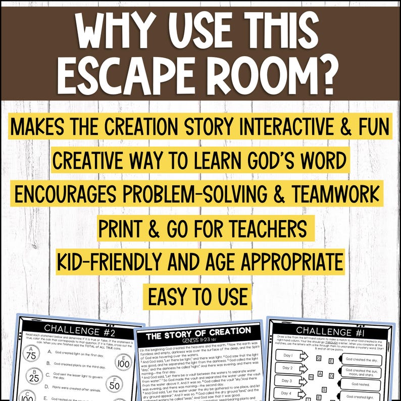 Days of Creation Escape Room - Bible Escape Room - Sunday School ...