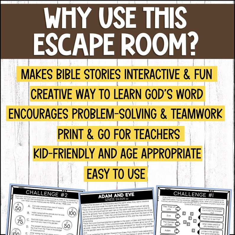 Adam and Eve Escape Room - Bible Escape Room - Sunday School Activity ...