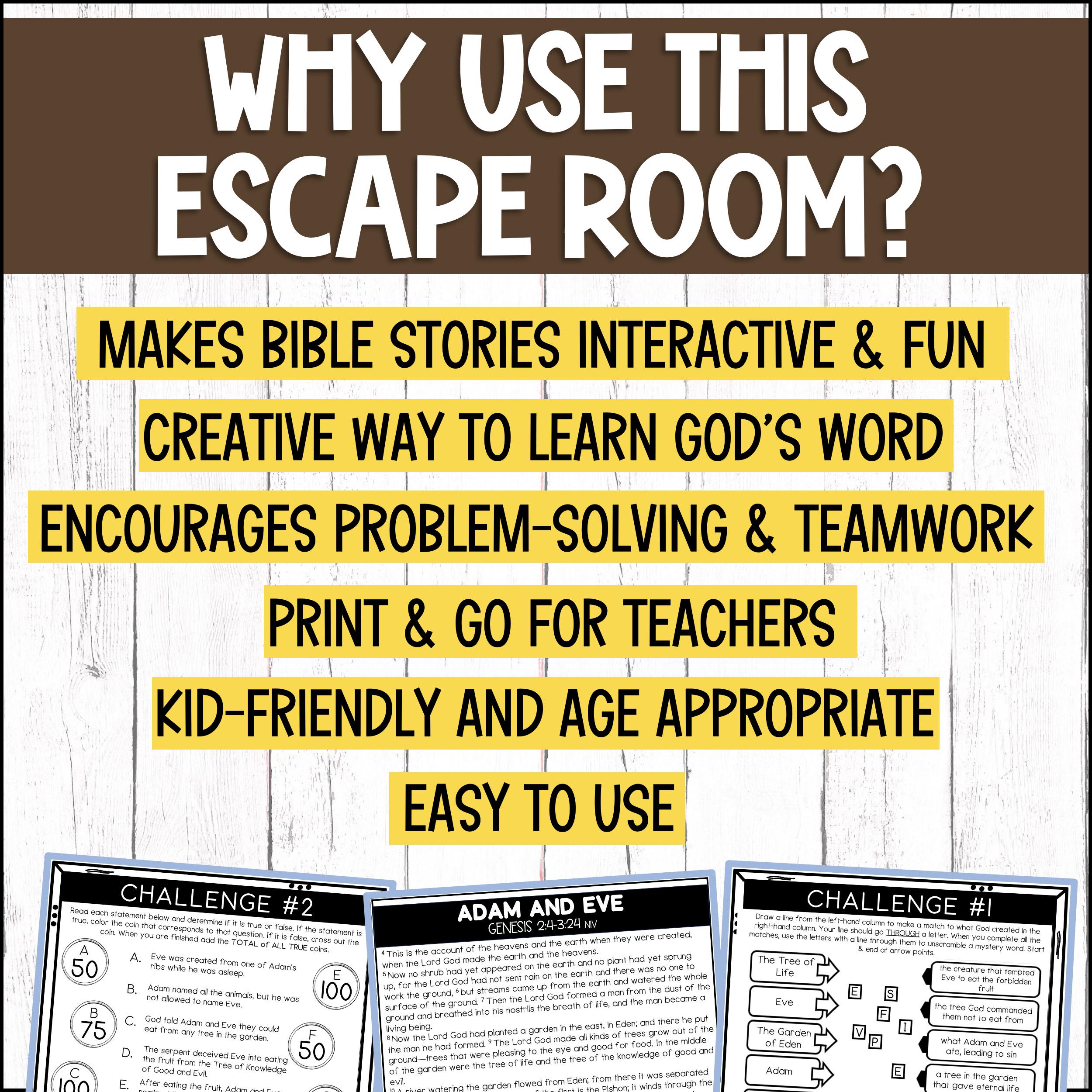 Adam and Eve Escape Room - Bible Escape Room - Sunday School Activity ...