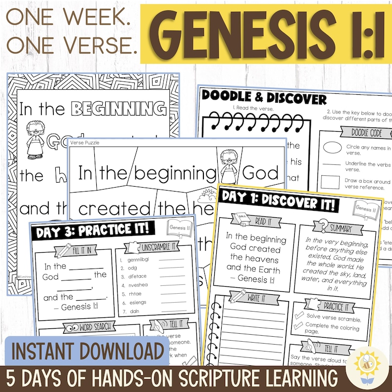 Genesis 1:! Kids Scripture Bible Activity Pack - Children's Bible ...
