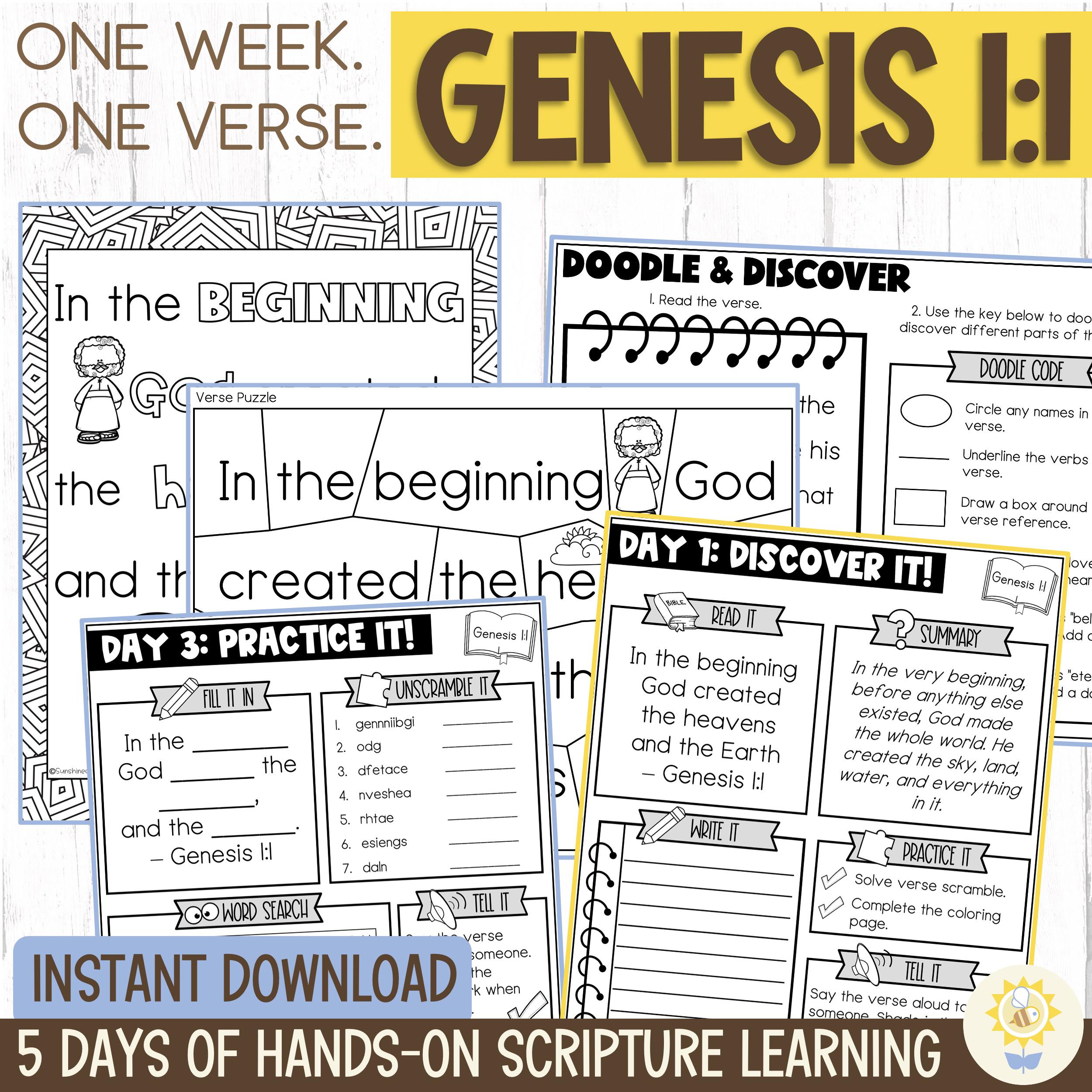 Genesis 1:! Kids Scripture Bible Activity Pack - Children's Bible ...