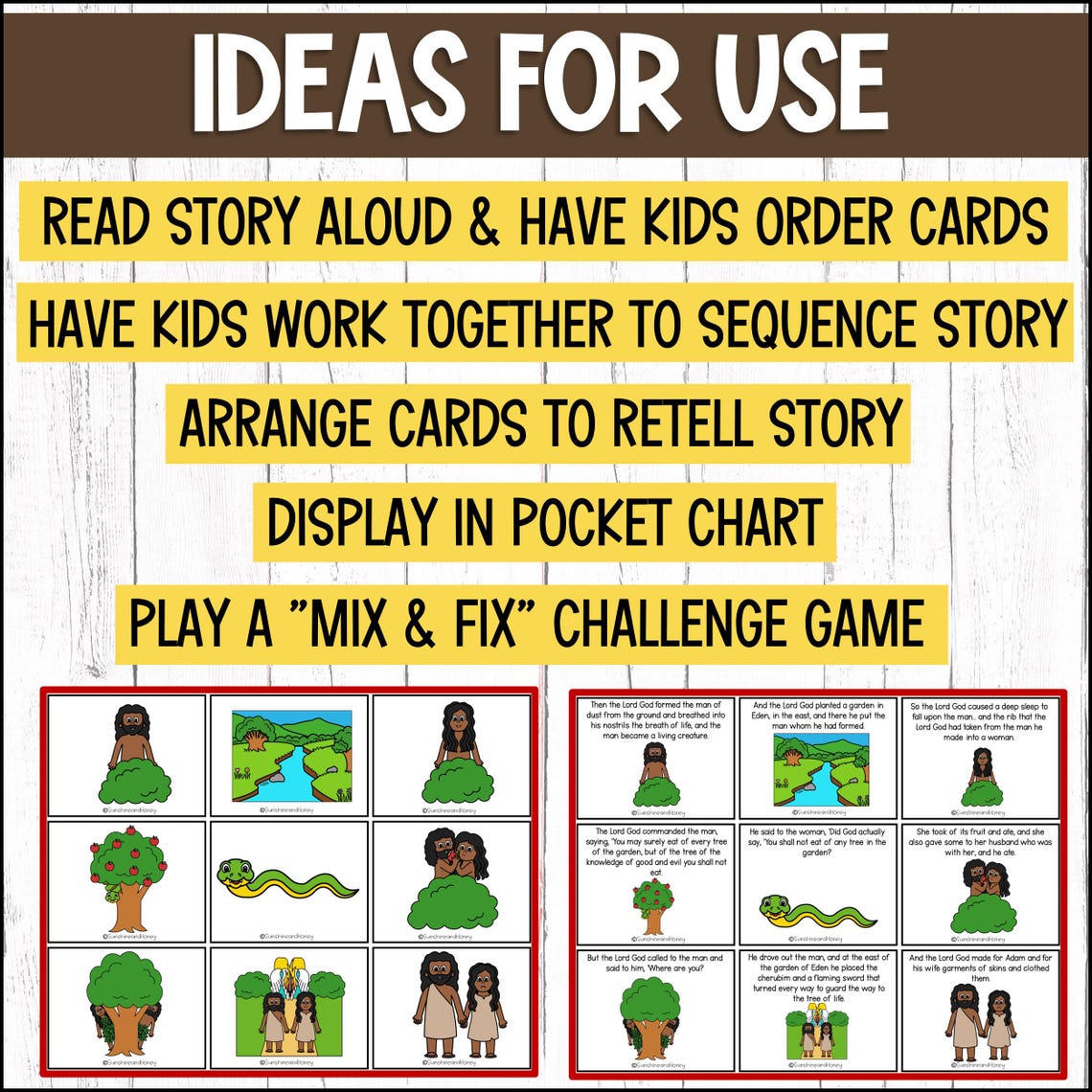 Adam and Eve Story Sequencing Cards - Sunday School Activity ...