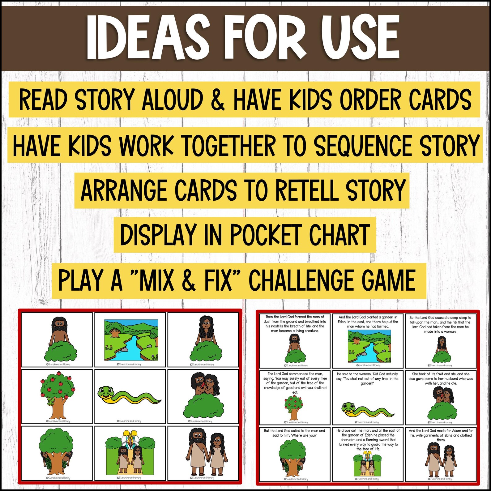 Adam and Eve Story Sequencing Cards - Sunday School Activity ...