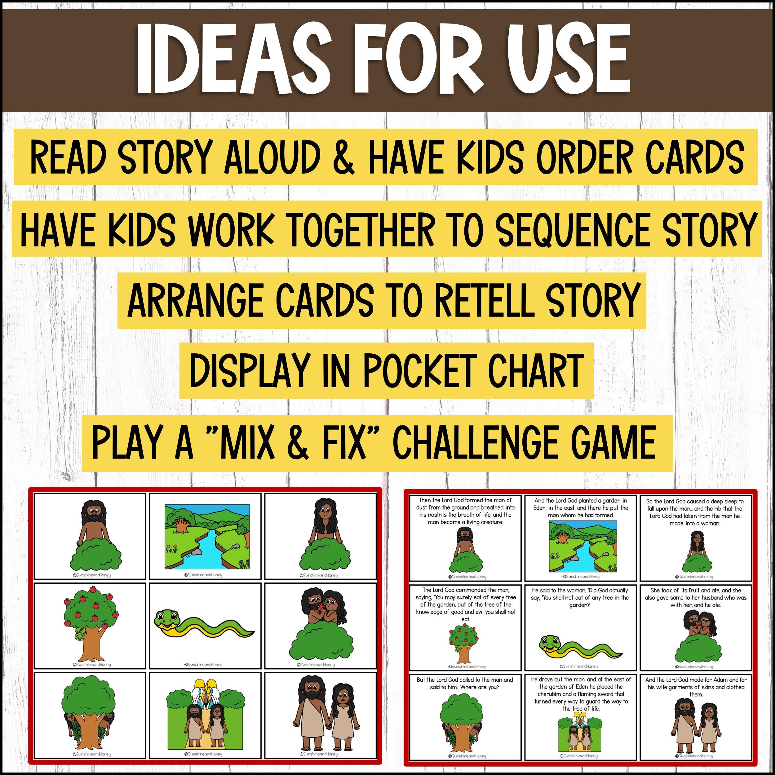 Adam and Eve Story Sequencing Cards - Sunday School Activity ...