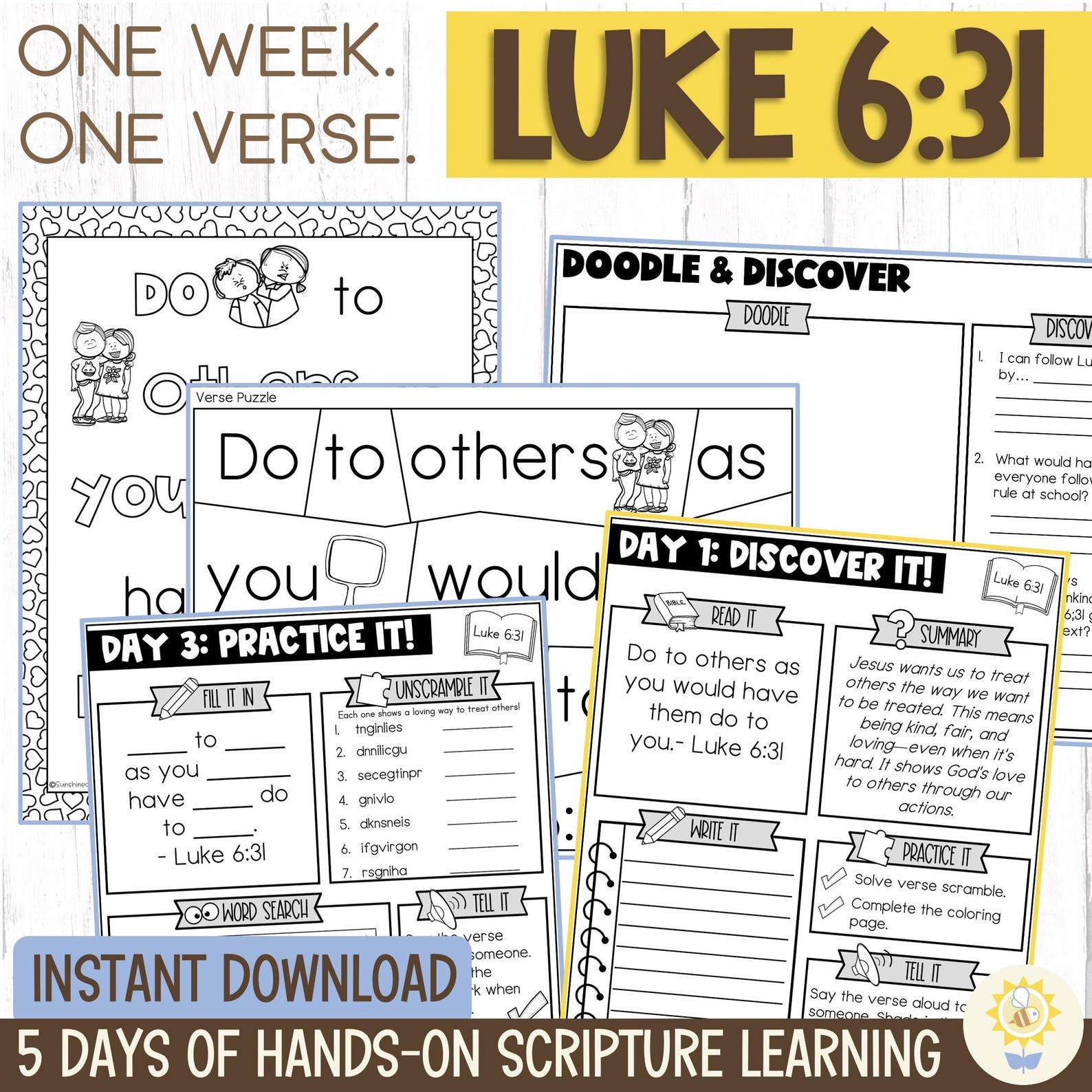 Luke 6:31 the Golden Rule Kids Scripture Bible Activity Pack - Children ...