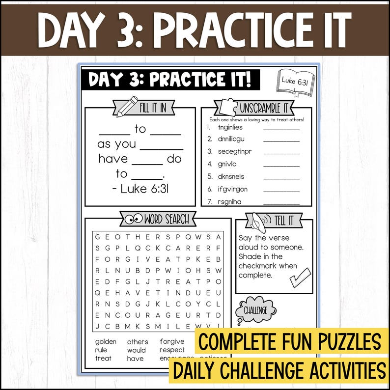 Luke 6:31 the Golden Rule Kids Scripture Bible Activity Pack - Children ...