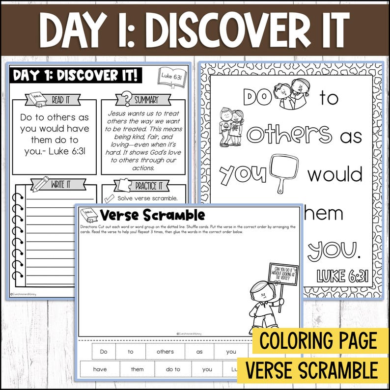 Luke 6:31 the Golden Rule Kids Scripture Bible Activity Pack - Children ...