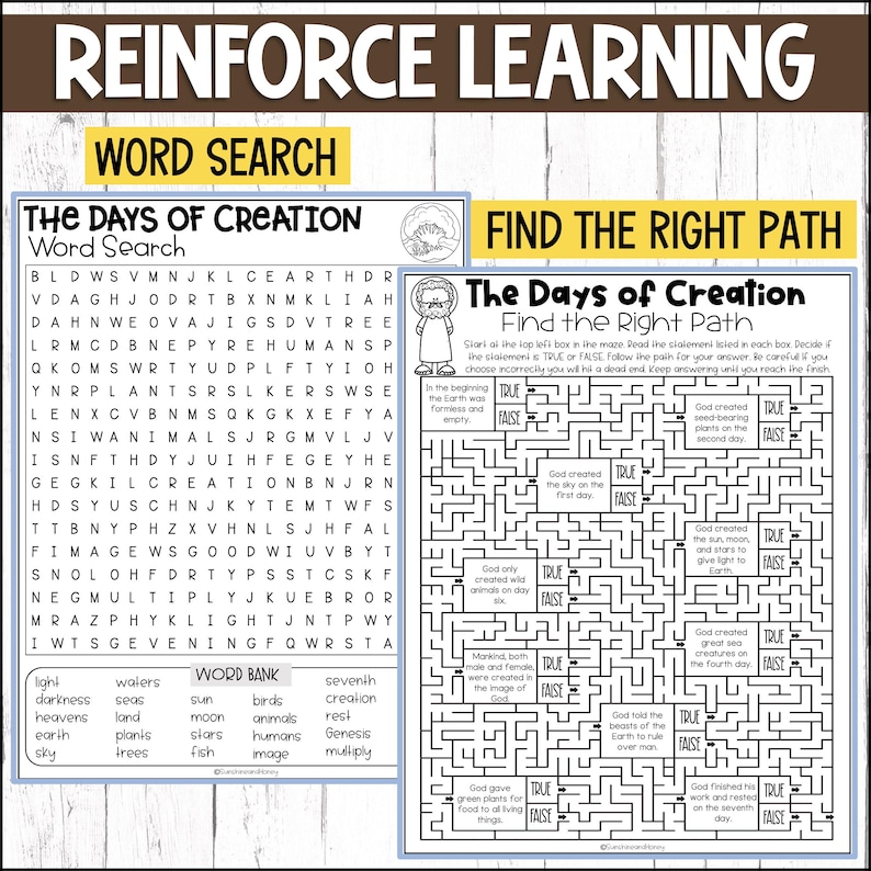 7 Days of Creation Printable - Bible Activity Sheets & Puzzle ...