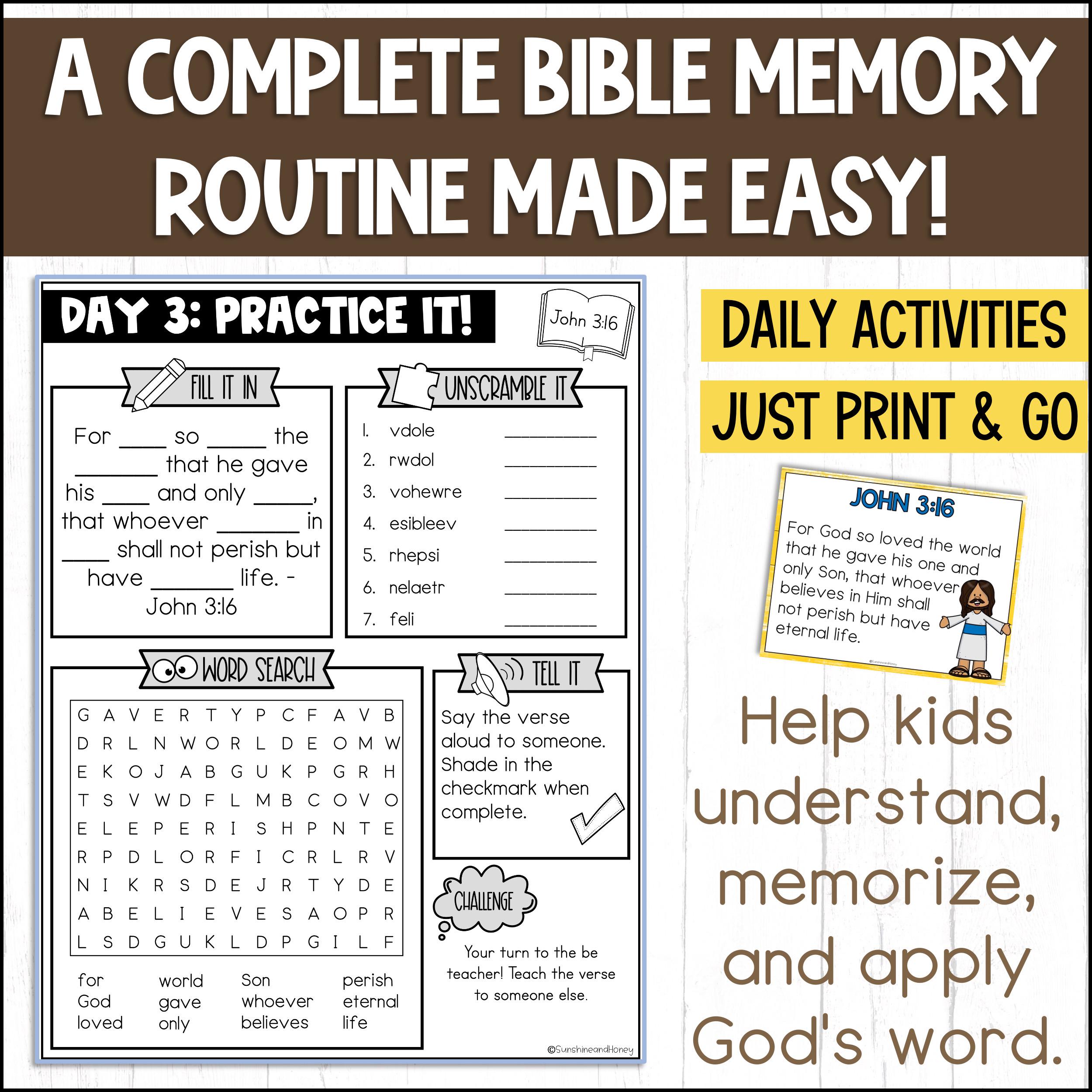 John 3:16 Kids Scripture Bible Activity Pack - Children's Bible ...