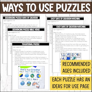 Days of Creation Printable Puzzles - Kids Bible Craft - Sunday School ...