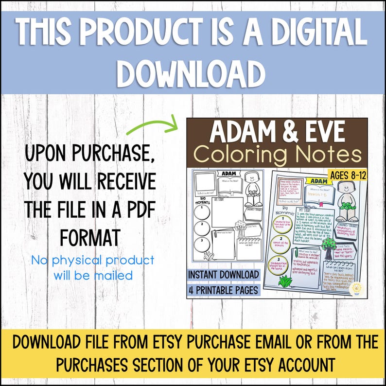 Adam and Eve Color Notes- Bible Printable - Sunday School Activity ...