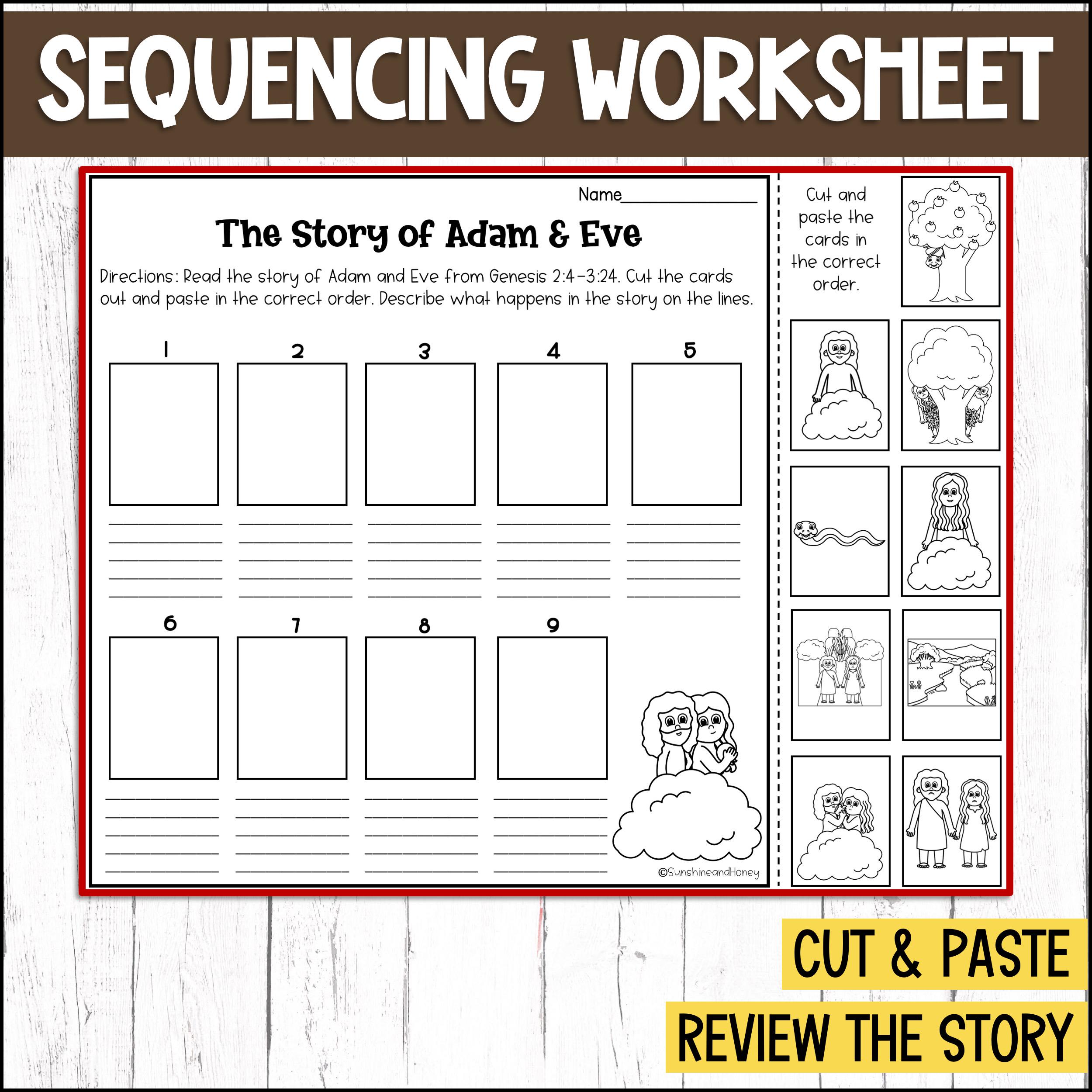 Adam and Eve Story Sequencing Cards - Sunday School Activity ...