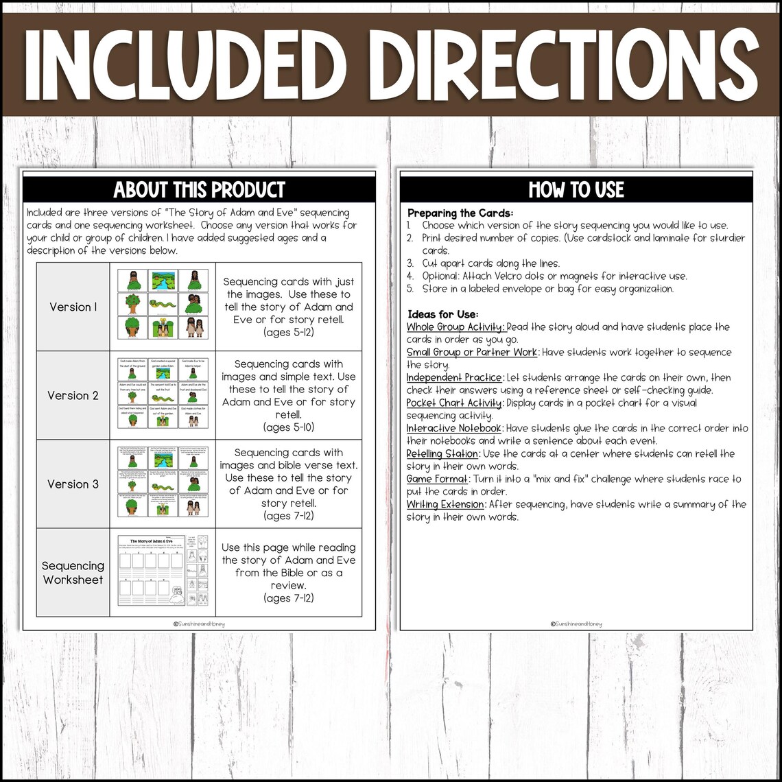 Adam and Eve Story Sequencing Cards - Sunday School Activity ...