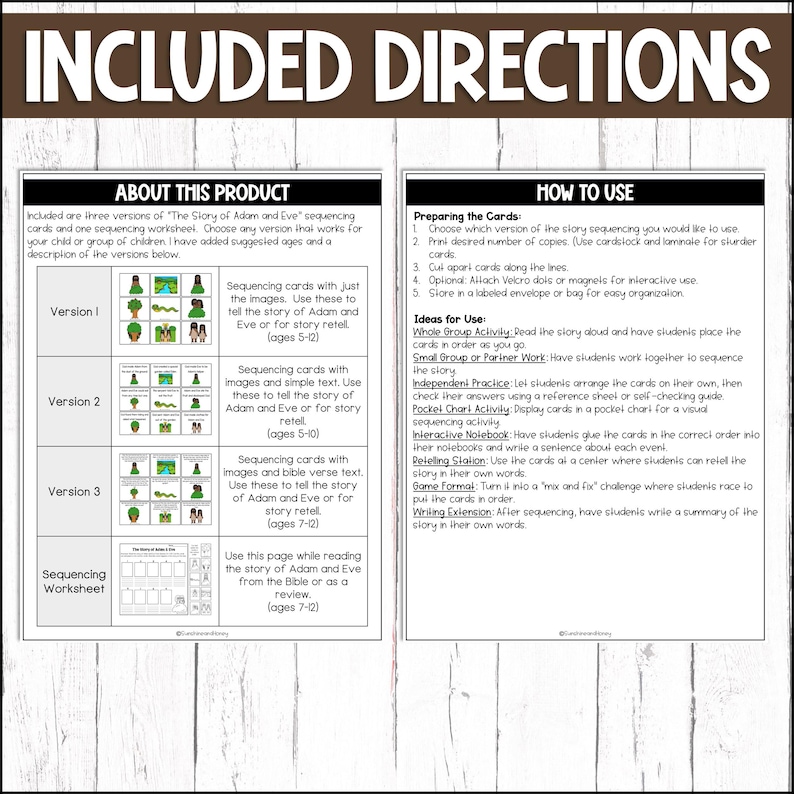 Adam and Eve Story Sequencing Cards - Sunday School Activity ...