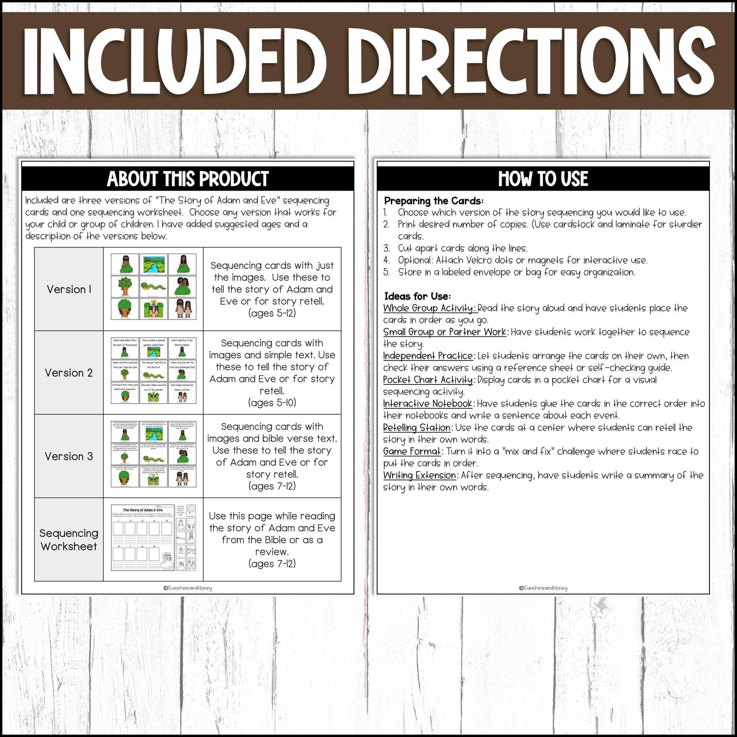 Adam and Eve Story Sequencing Cards - Sunday School Activity ...