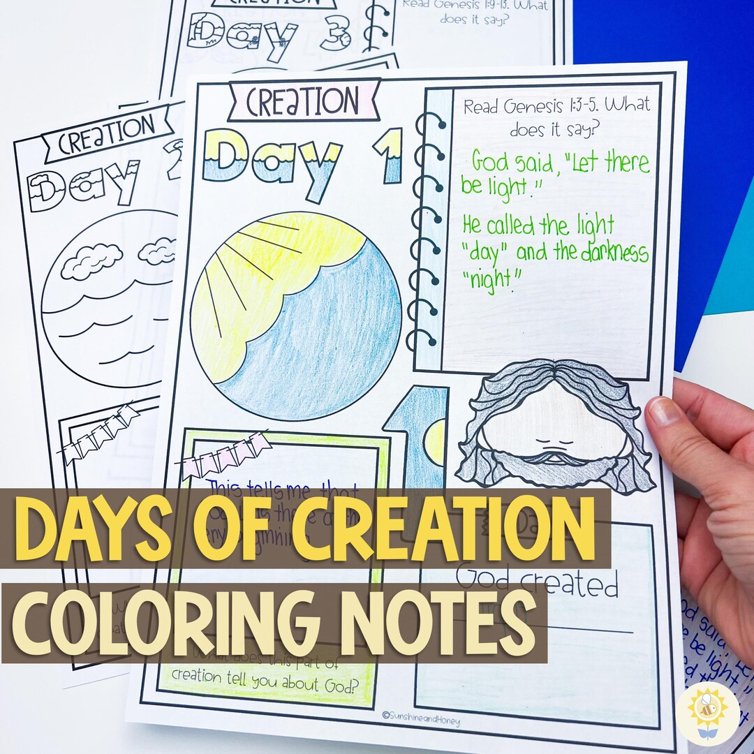 Days of Creation Printable Coloring Notes- Kids Bible Craft - Sunday ...