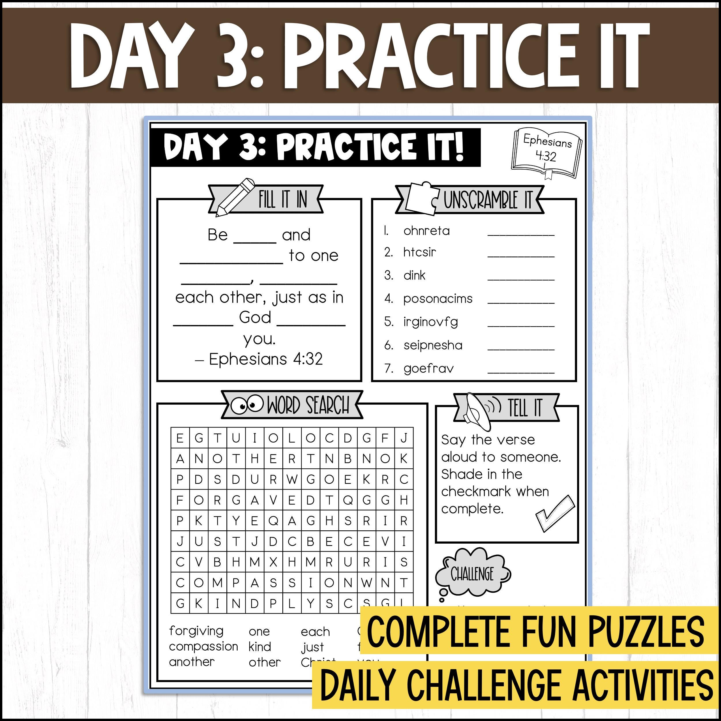 Ephesians 4:32 Kids Scripture Bible Activity Pack - Children's Bible ...