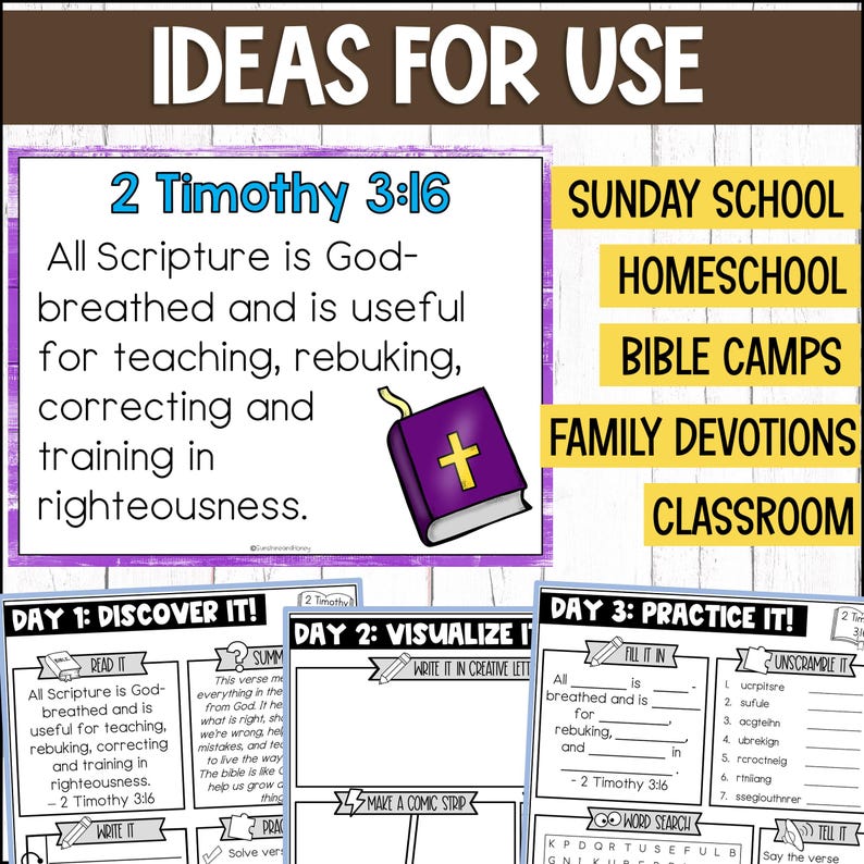 2 Timothy 3:16 Kids Scripture Bible Activity Pack - Children's Bible ...
