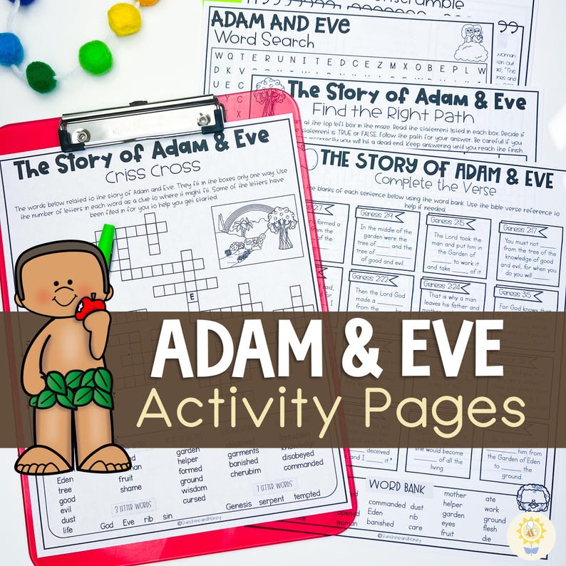 Adam and Eve Printable Activity Pack - Garden of Eden Fun Bible ...