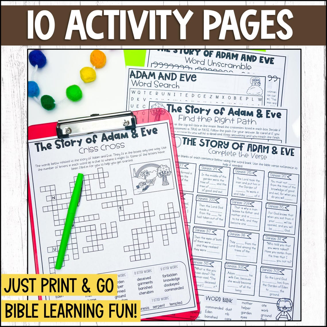Adam and Eve Printable Activity Pack - Garden of Eden Fun Bible ...