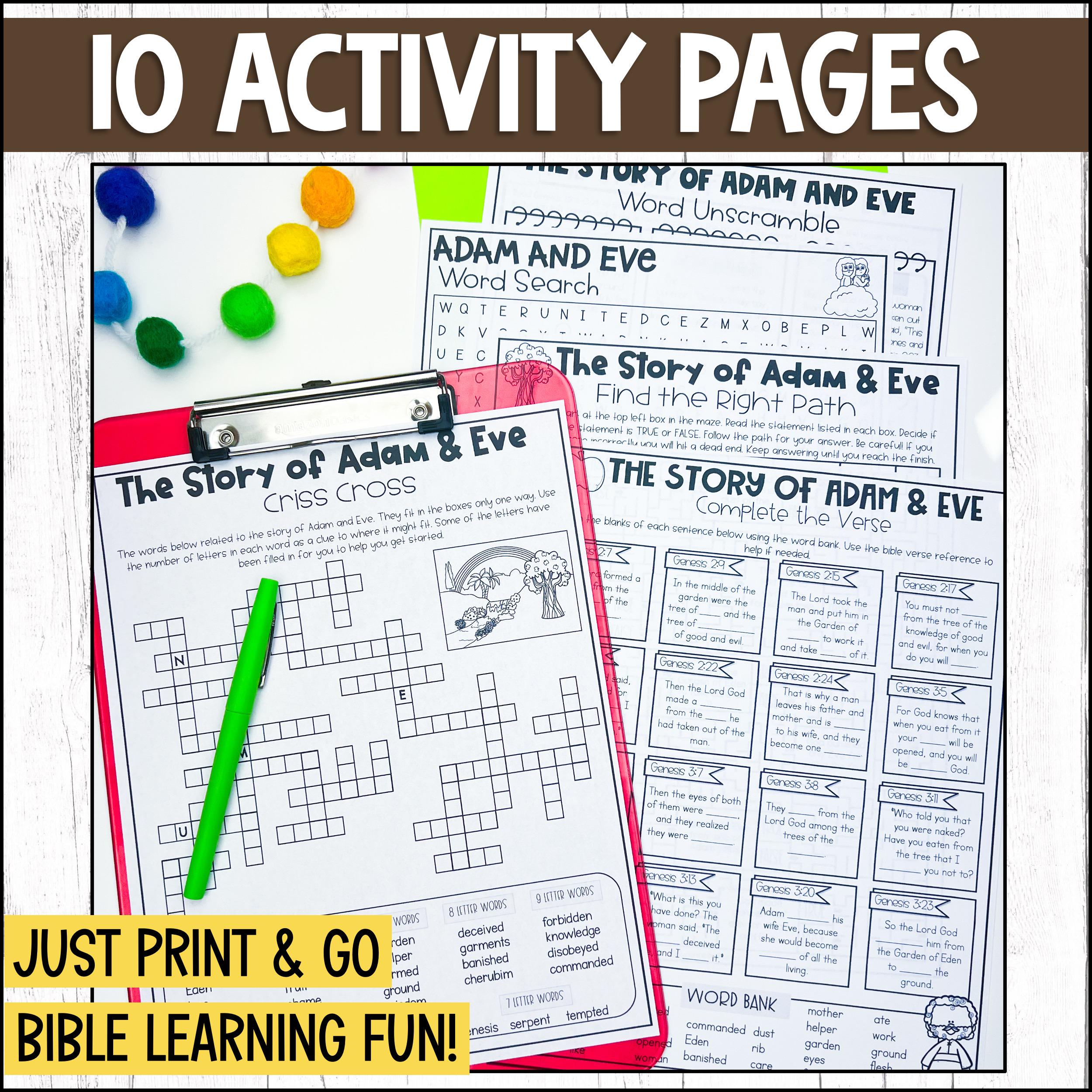 Adam and Eve Printable Activity Pack - Garden of Eden Fun Bible ...