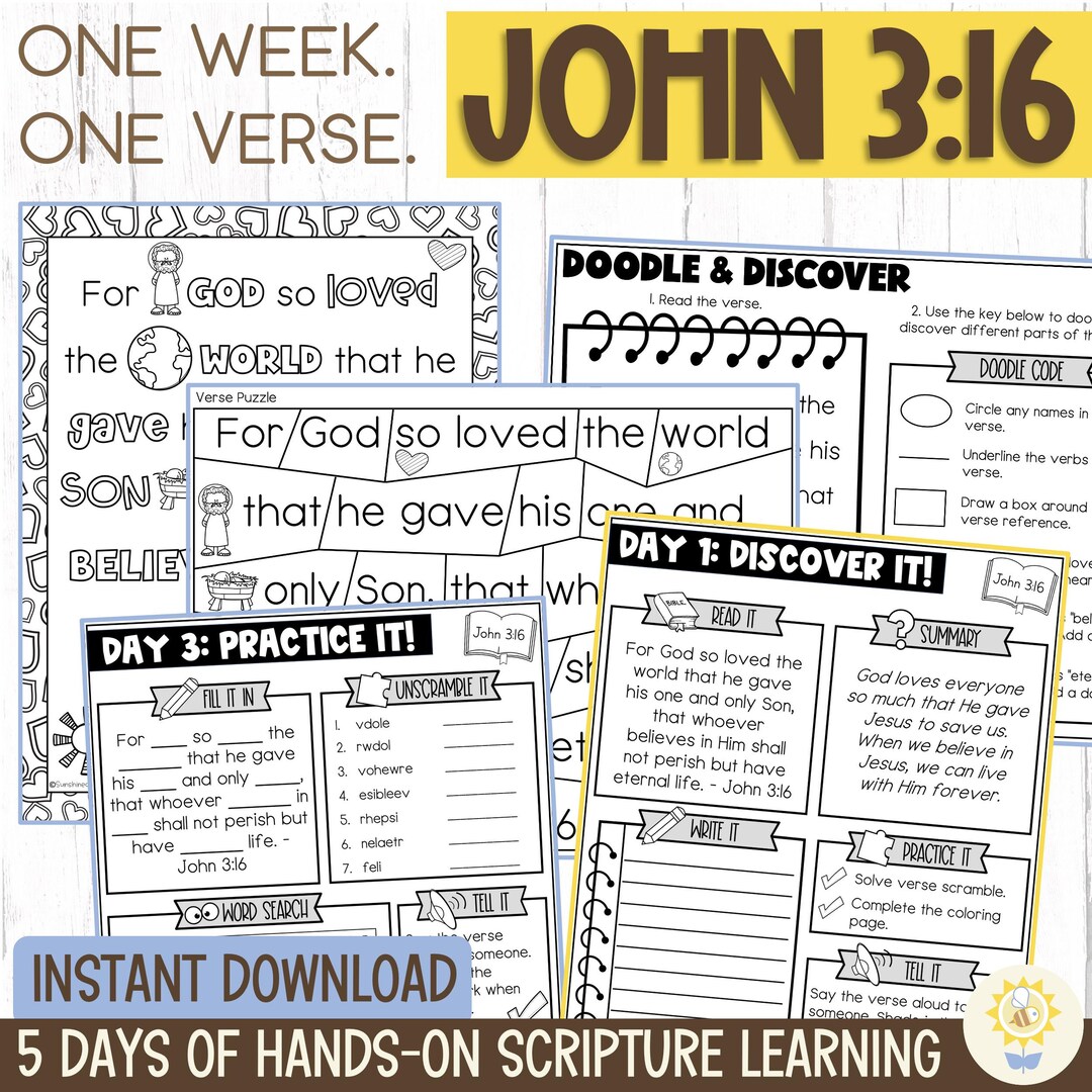 John 3:16 Kids Scripture Bible Activity Pack - Children's Bible ...