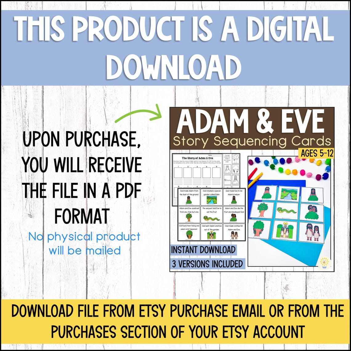 Adam and Eve Story Sequencing Cards - Sunday School Activity ...