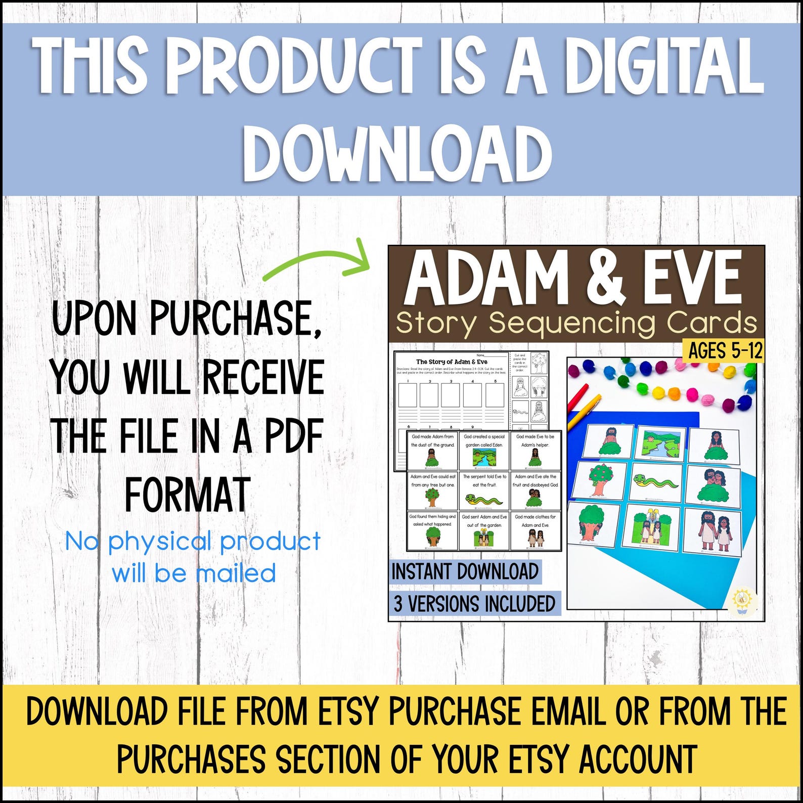 Adam and Eve Story Sequencing Cards - Sunday School Activity ...