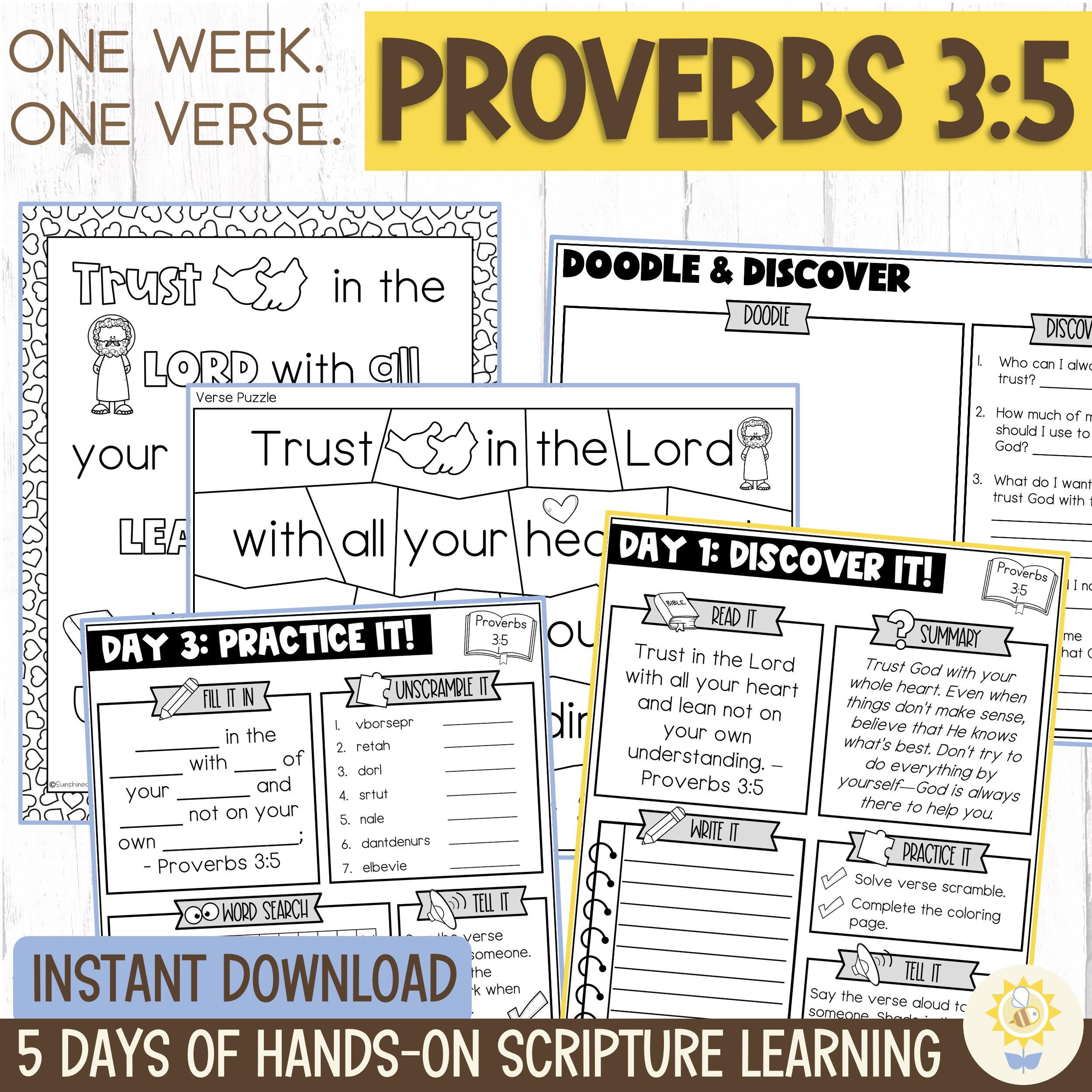 Proverbs 3:5 Kids Scripture Bible Activity Pack - Children's Bible ...