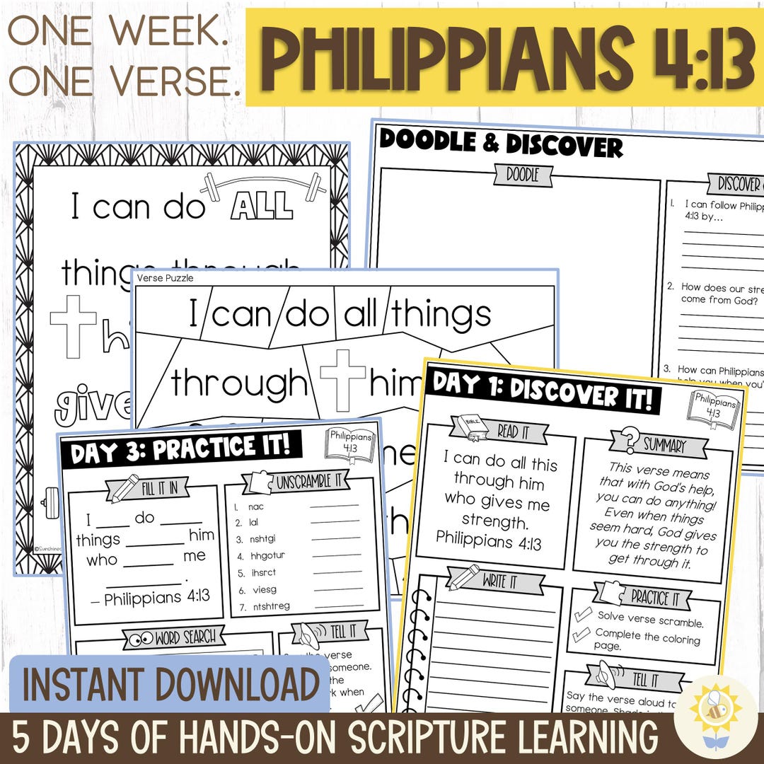 Philippians 4:13 Kids Scripture Bible Activity Pack - Children's Bible ...