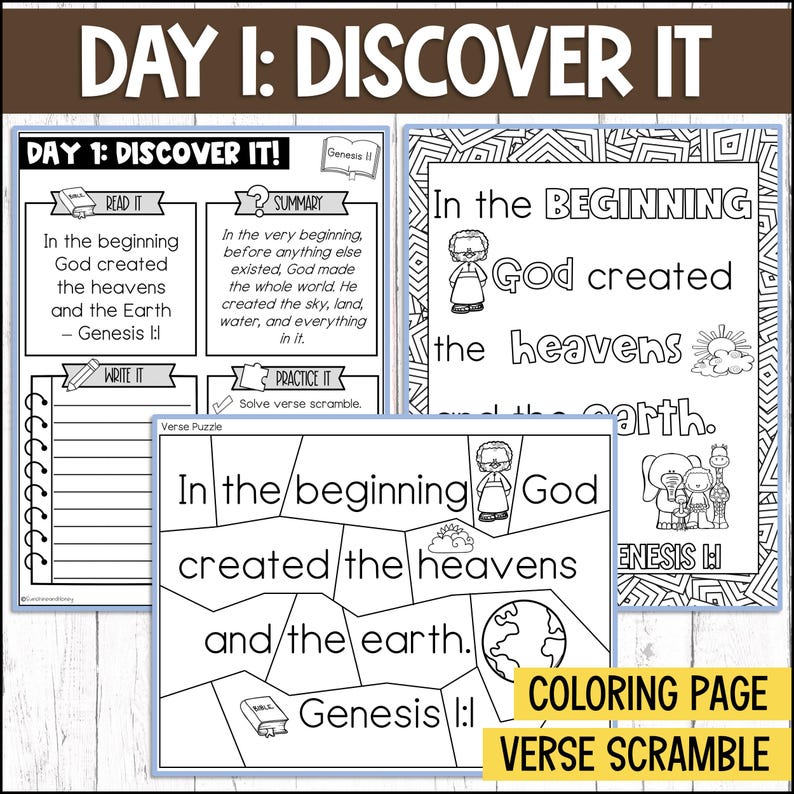 Genesis 1:! Kids Scripture Bible Activity Pack - Children's Bible ...