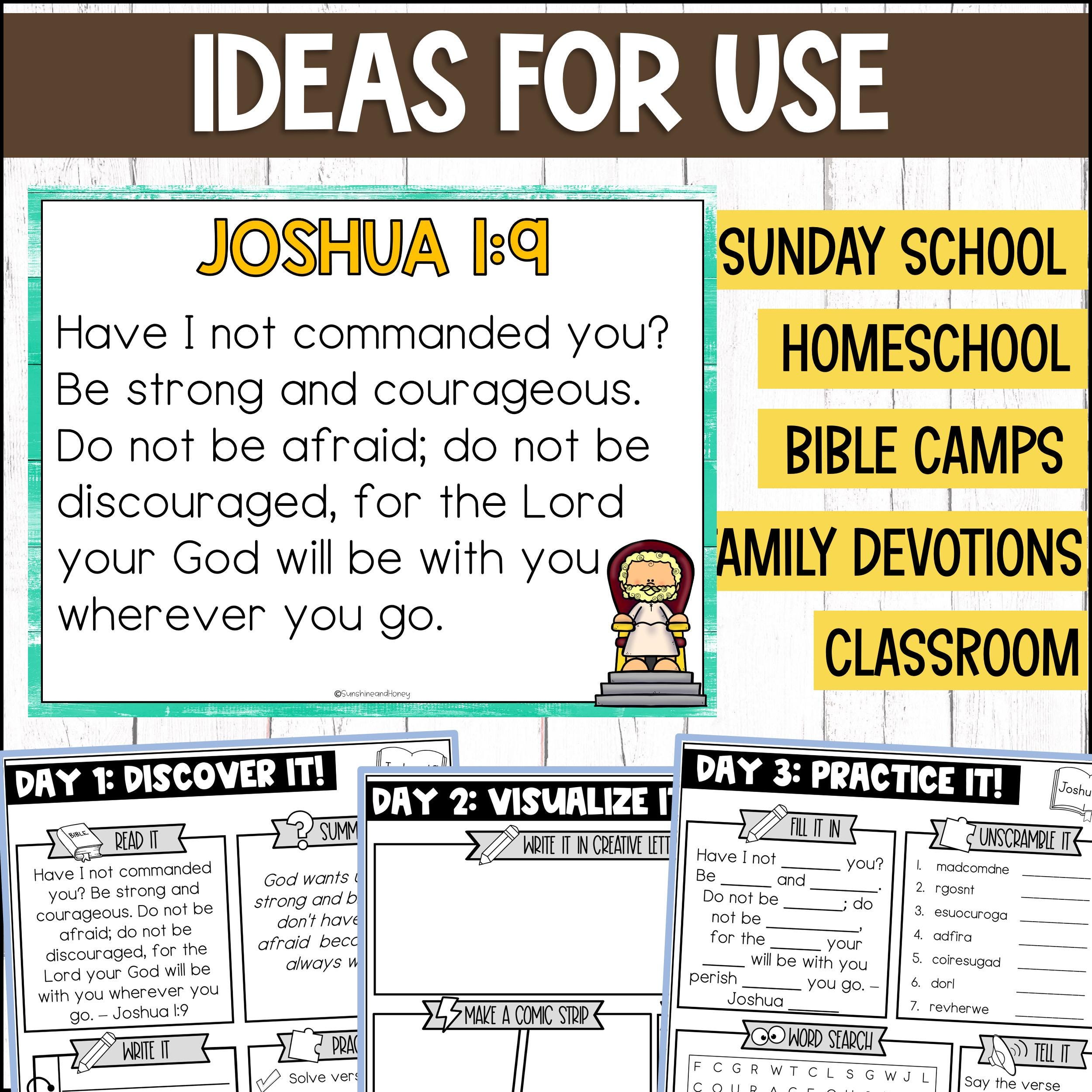 Joshua 1:9 Kids Scripture Bible Activity Pack - Children's Bible ...