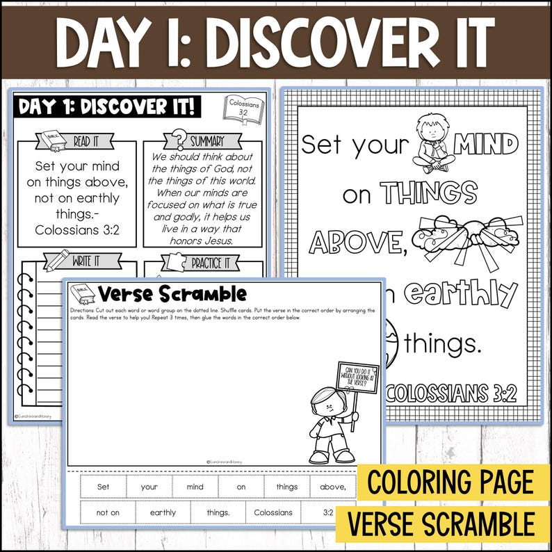 Colossians 3:2 Kids Scripture Bible Activity Pack - Children's Bible ...