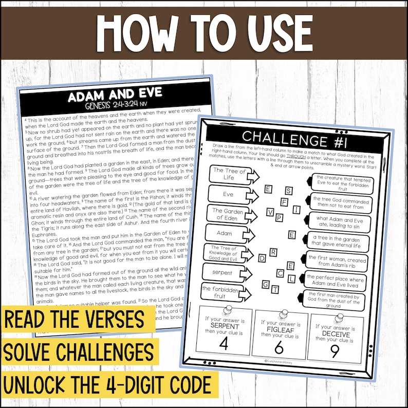 Adam and Eve Escape Room - Bible Escape Room - Sunday School Activity ...