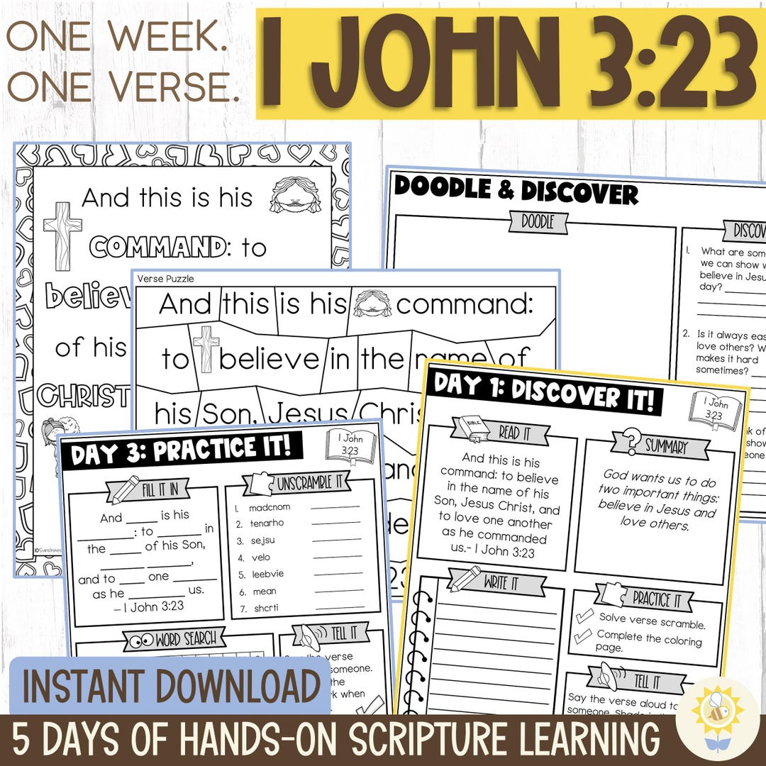 1 John 3:23 Kids Scripture Bible Activity Pack - Children's Bible ...