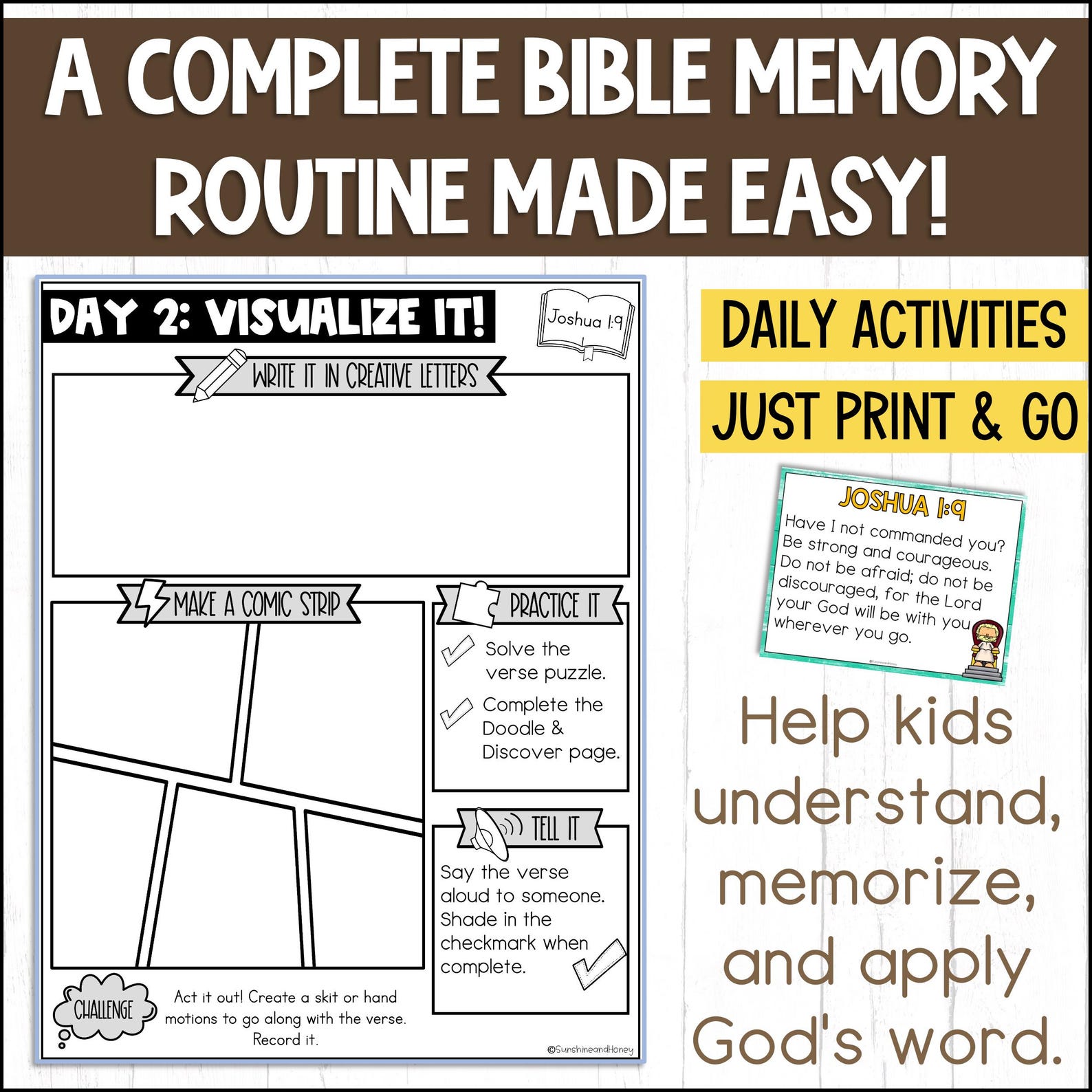 Joshua 1:9 Kids Scripture Bible Activity Pack - Children's Bible ...