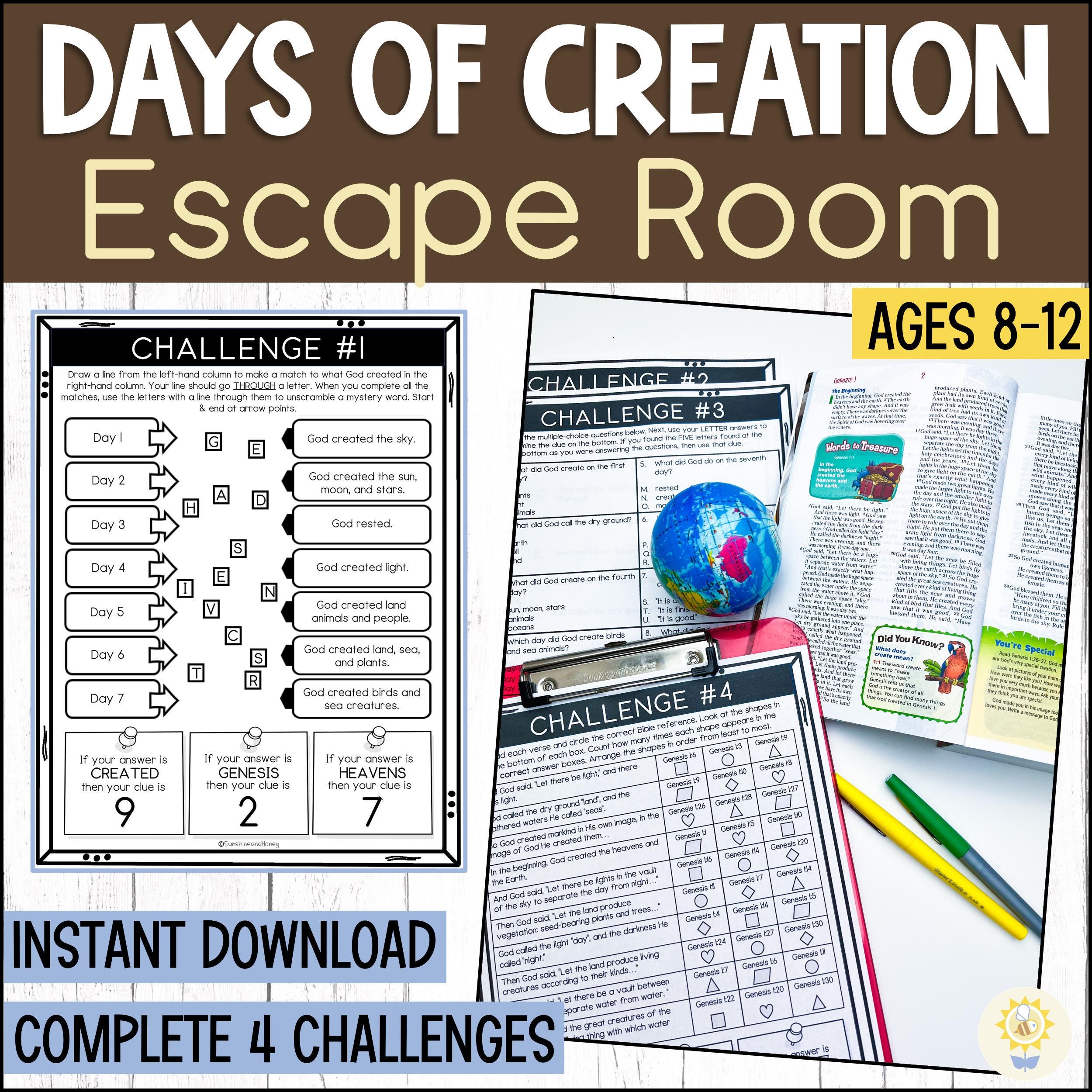 Days of Creation Escape Room - Bible Escape Room - Sunday School ...
