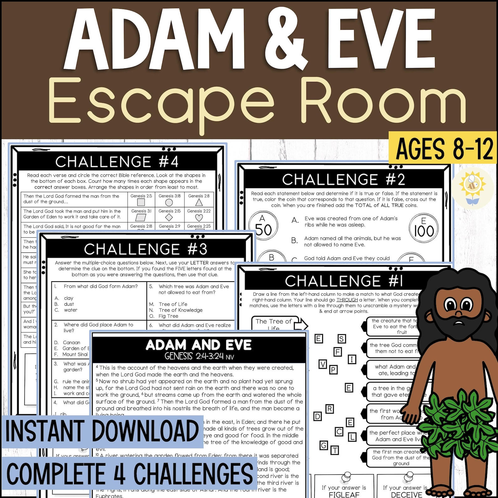 Adam and Eve Escape Room - Bible Escape Room - Sunday School Activity ...