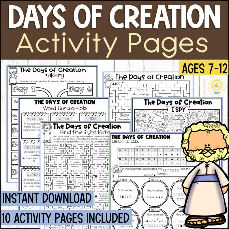 7 Days of Creation Printable Activity Pack Sunday School Activity ...