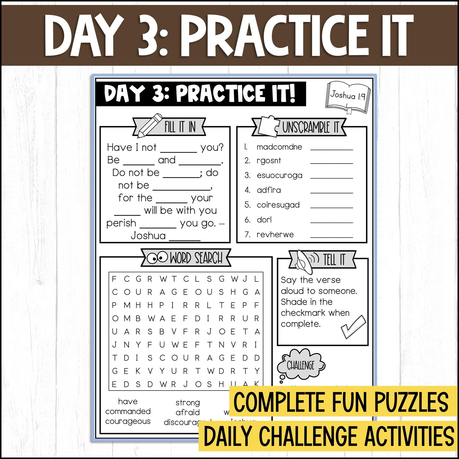 Joshua 1:9 Kids Scripture Bible Activity Pack - Children's Bible ...