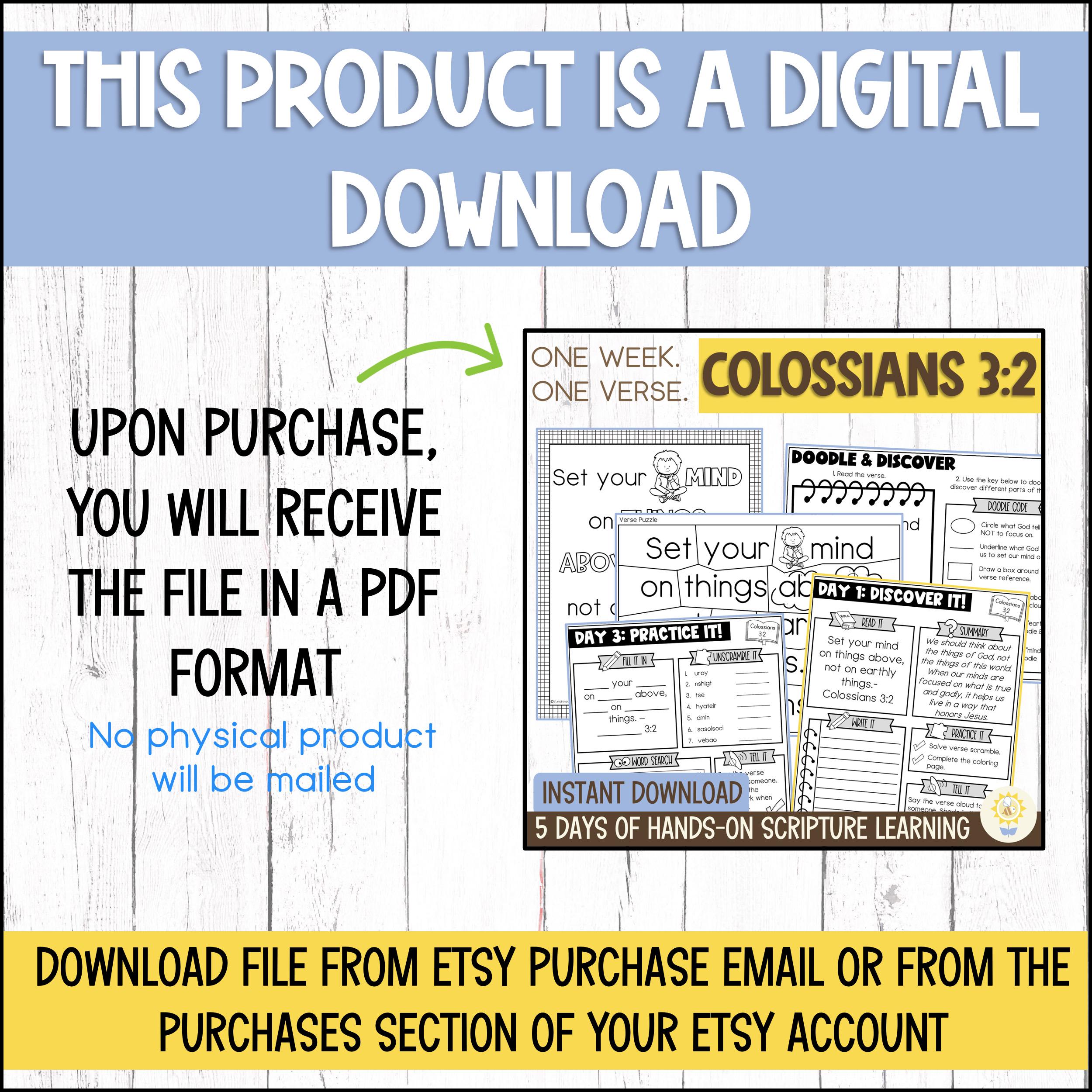 Colossians 3:2 Kids Scripture Bible Activity Pack - Children's Bible ...