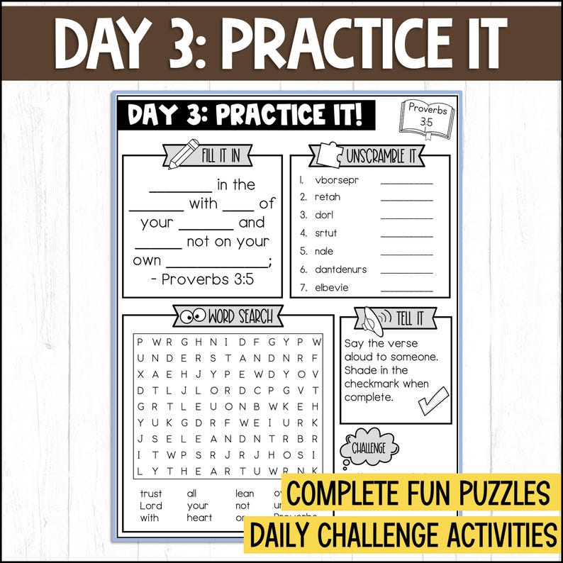 Proverbs 3:5 Kids Scripture Bible Activity Pack - Children's Bible ...
