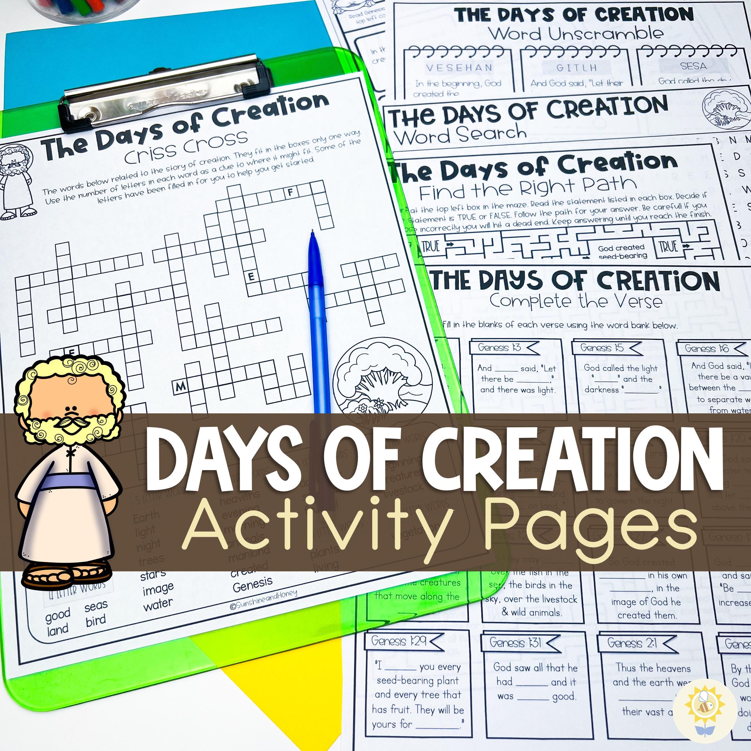 7 Days of Creation Printable - Bible Activity Sheets & Puzzle ...
