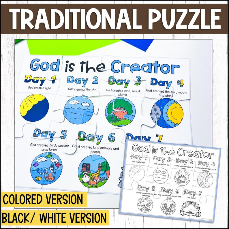 Days of Creation Printable Puzzles - Kids Bible Craft - Sunday School ...
