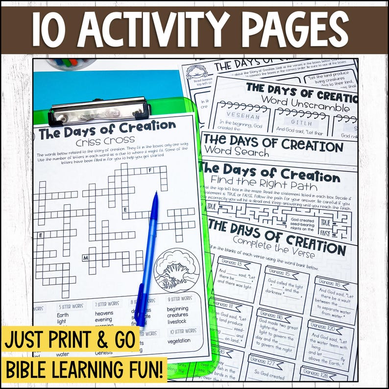 7 Days of Creation Printable - Bible Activity Sheets & Puzzle ...